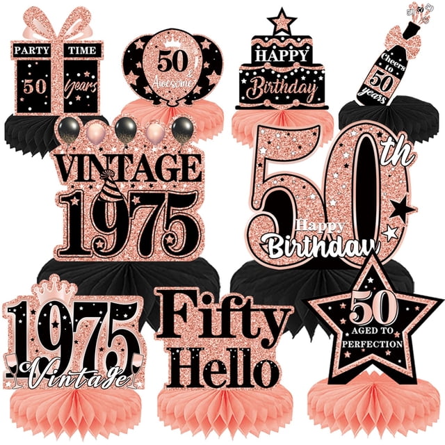 Vintage 50th Birthday Party Decorations, 9PCS Rose Gold Honeycomb ...