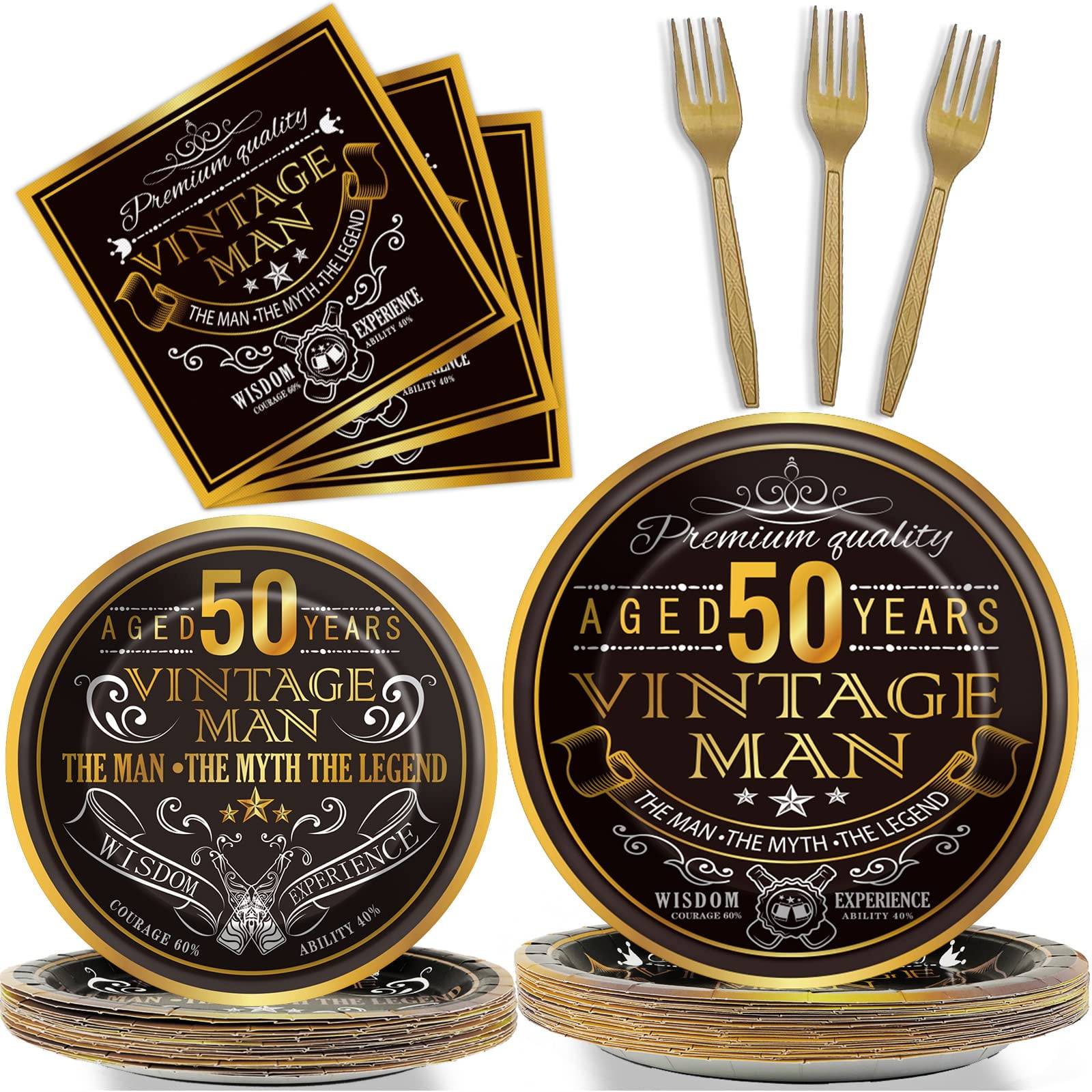 Vintage 50th Birthday Party Tableware Set, 96 Pcs Back in 1975 Theme ...
