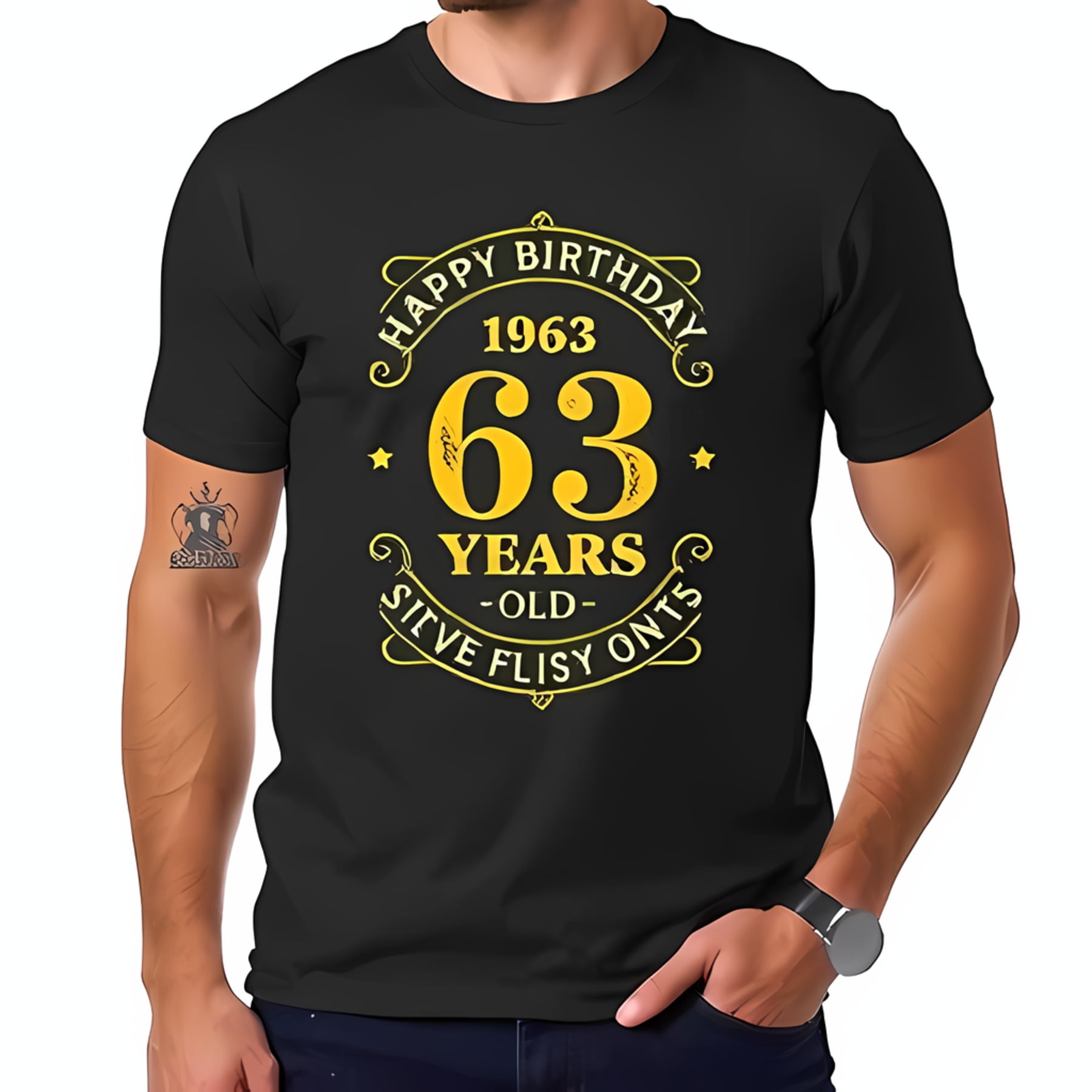 Vintage 63rd Birthday T-Shirt for Men - Black Cotton Tee with Gold ...