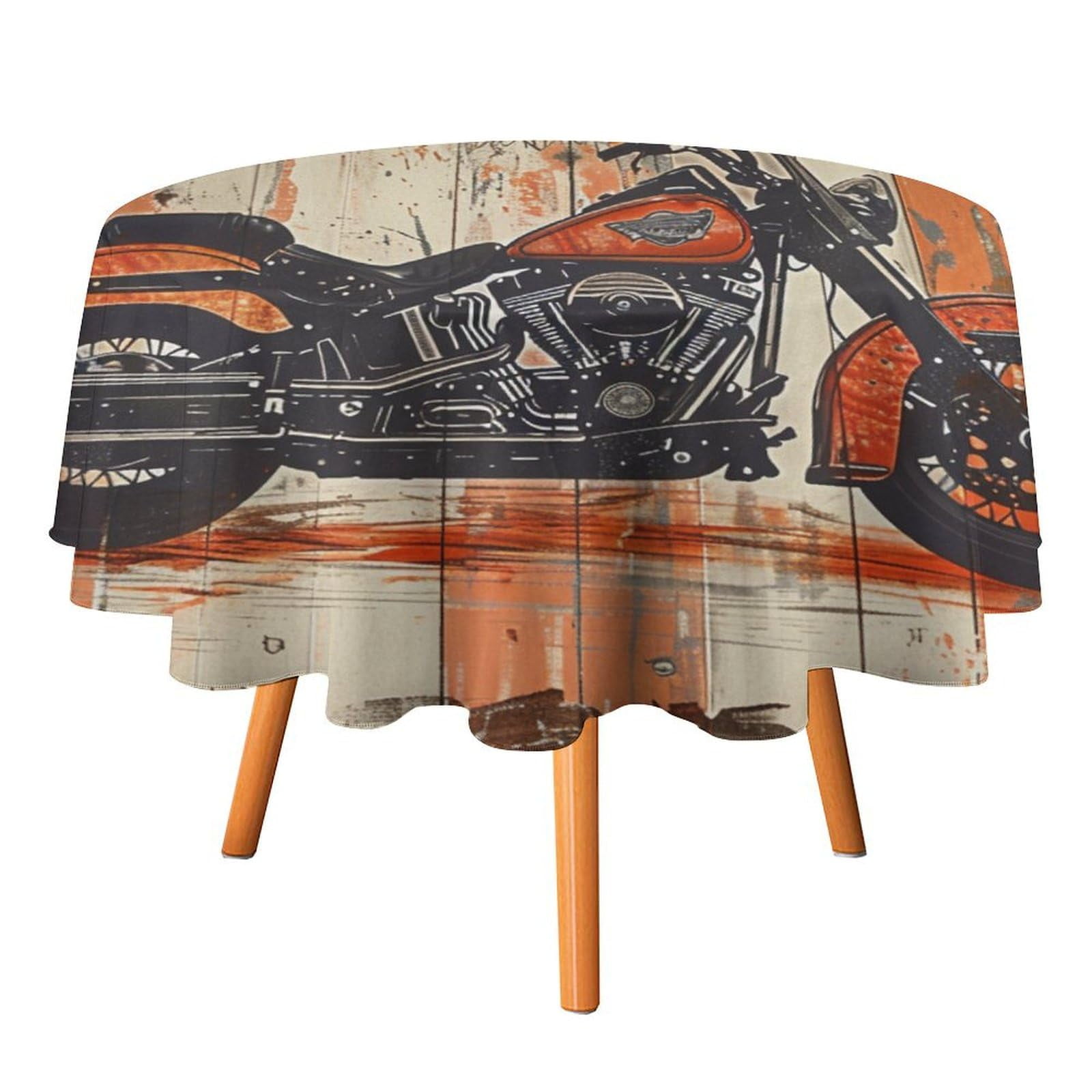 Vintage 70s 80s Motorcycle Round Tablecloth 50 Inch for Kitchen Dining ...