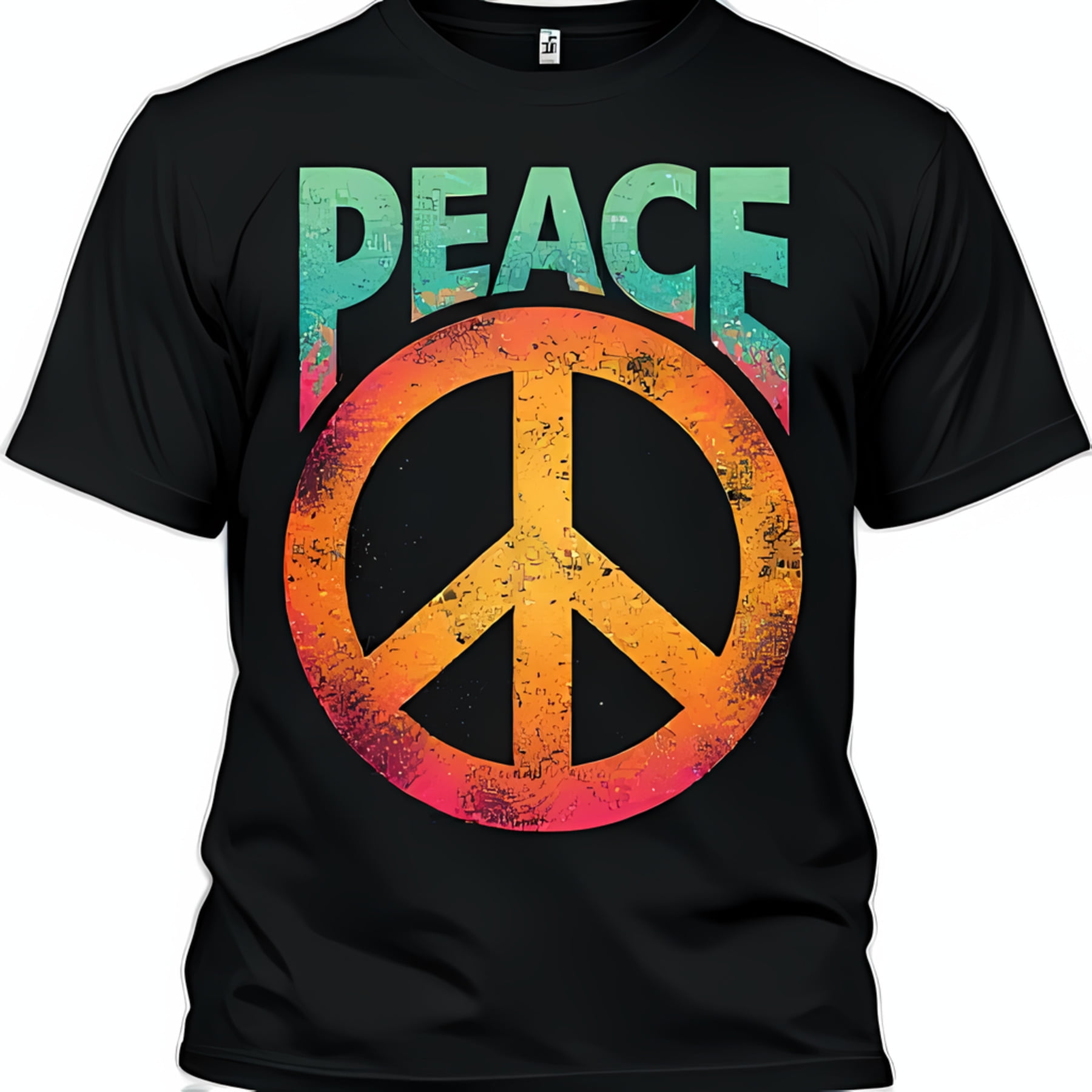 Vintage 70s Peace Symbol T-Shirt Textured Sunset Colors on Black ...