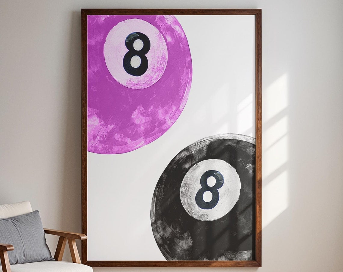 Vintage 8 Ball Print, Lucky Pool Ball Wall Art, Retro Hand Drawn Poster ...