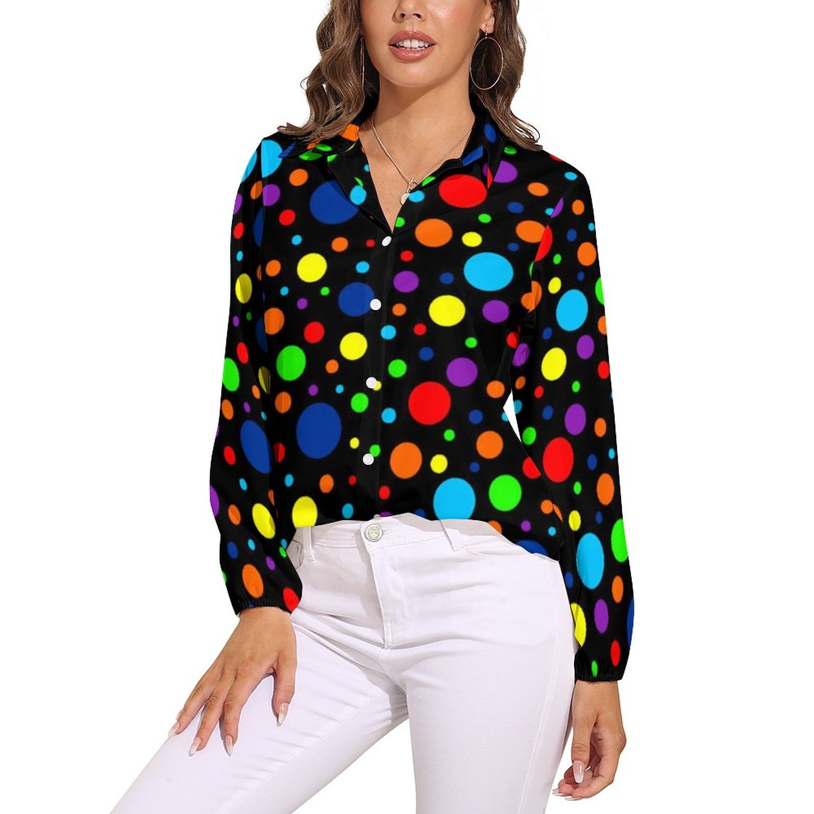 Vintage 80S Polka Dots Blouse DarkSpots Aesthetic Blouses Female Street ...