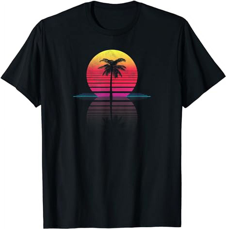 Vintage 80s 90s Retro Surf Outrun Sun Synthwave Palm Tree T-Shirt ...