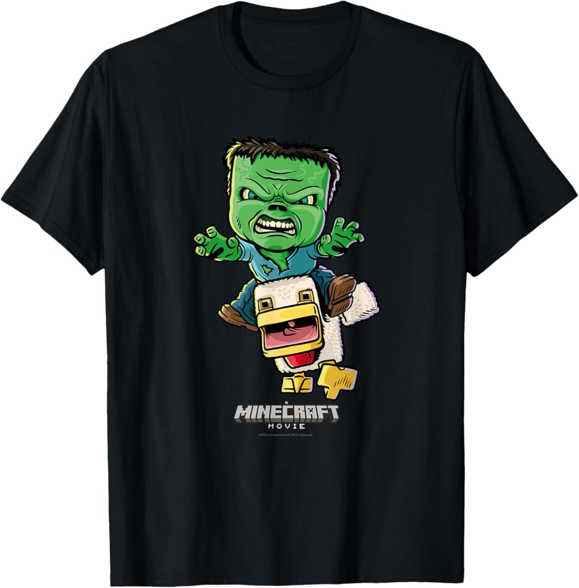 Vintage A Minecraft Movie Chicken Jockey Baby Zombie Animated T-Shirt ...