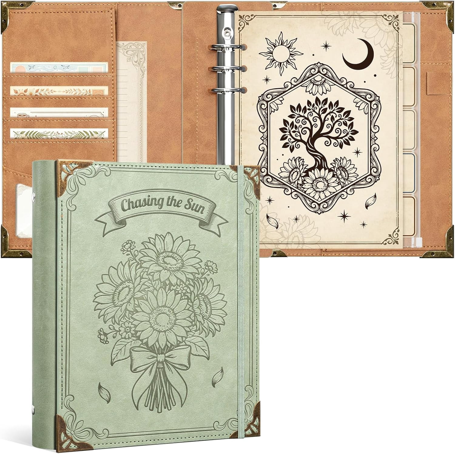 Vintage A5 Journal Binder, PU Leather 6 Ring Binder Cover with Dividers ...