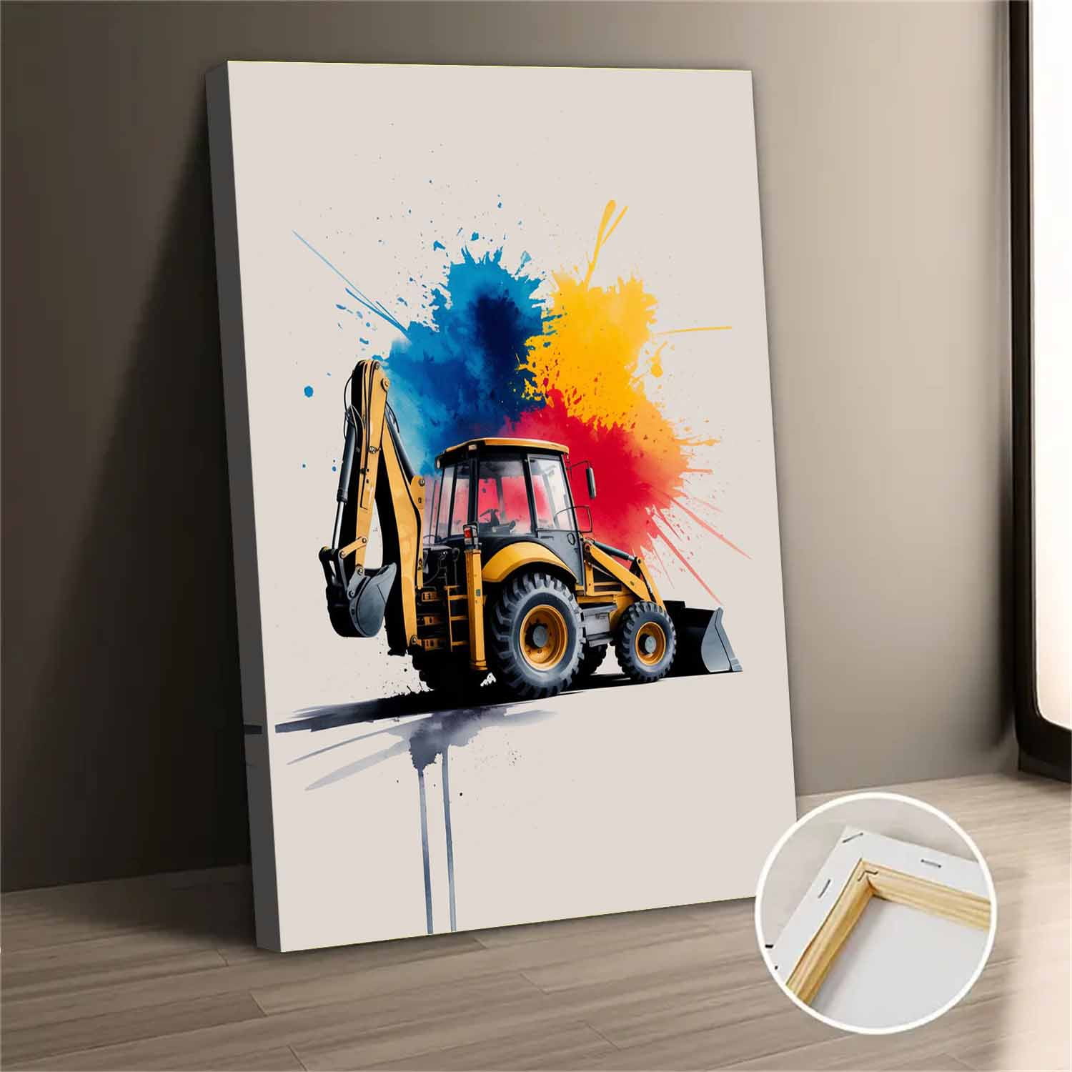 Vintage Abstract Backhoe Loader Canvas Wall Art Print for Bedroom ...
