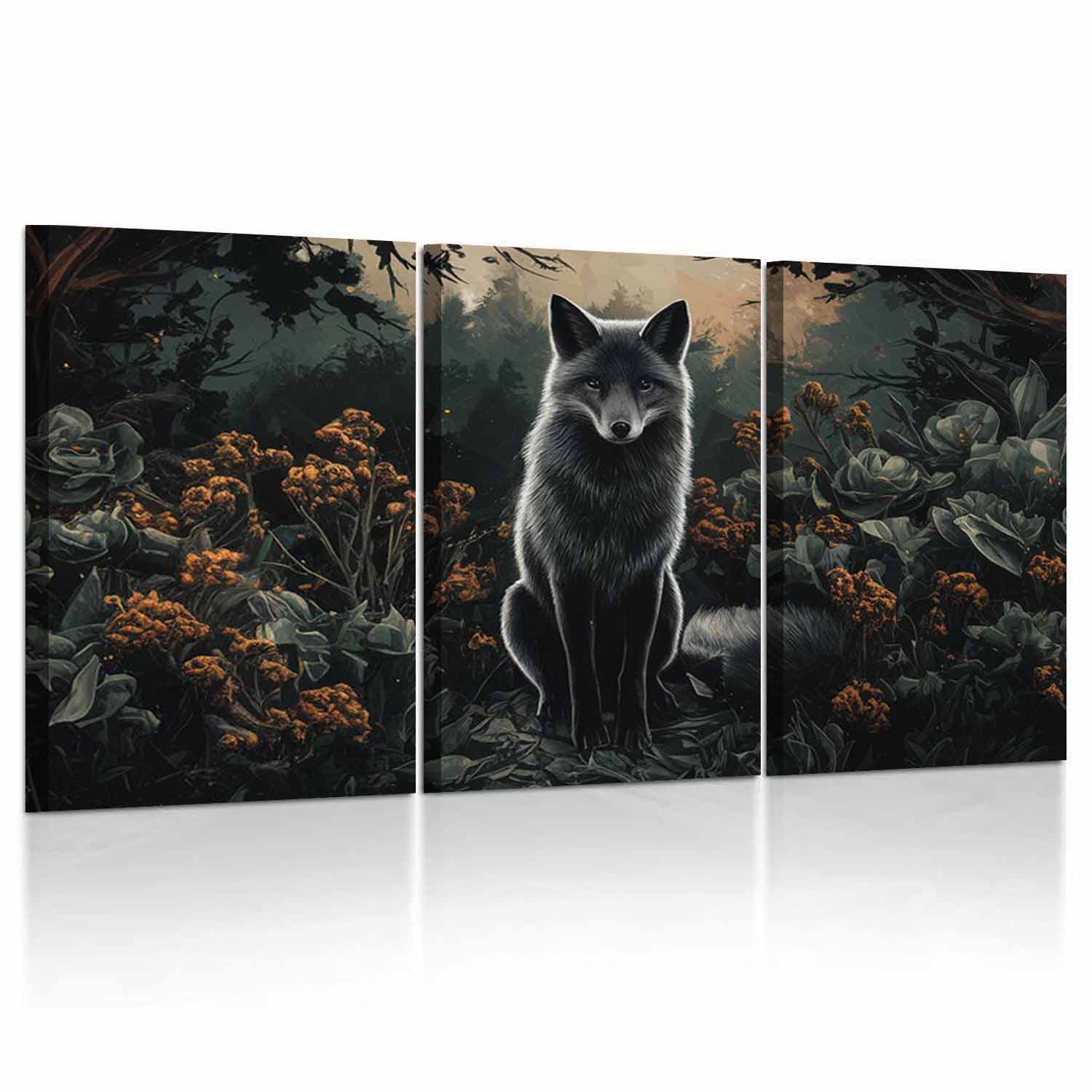 Vintage Abstract Black Fox Canvas Wall Art Print for Bedroom Living ...