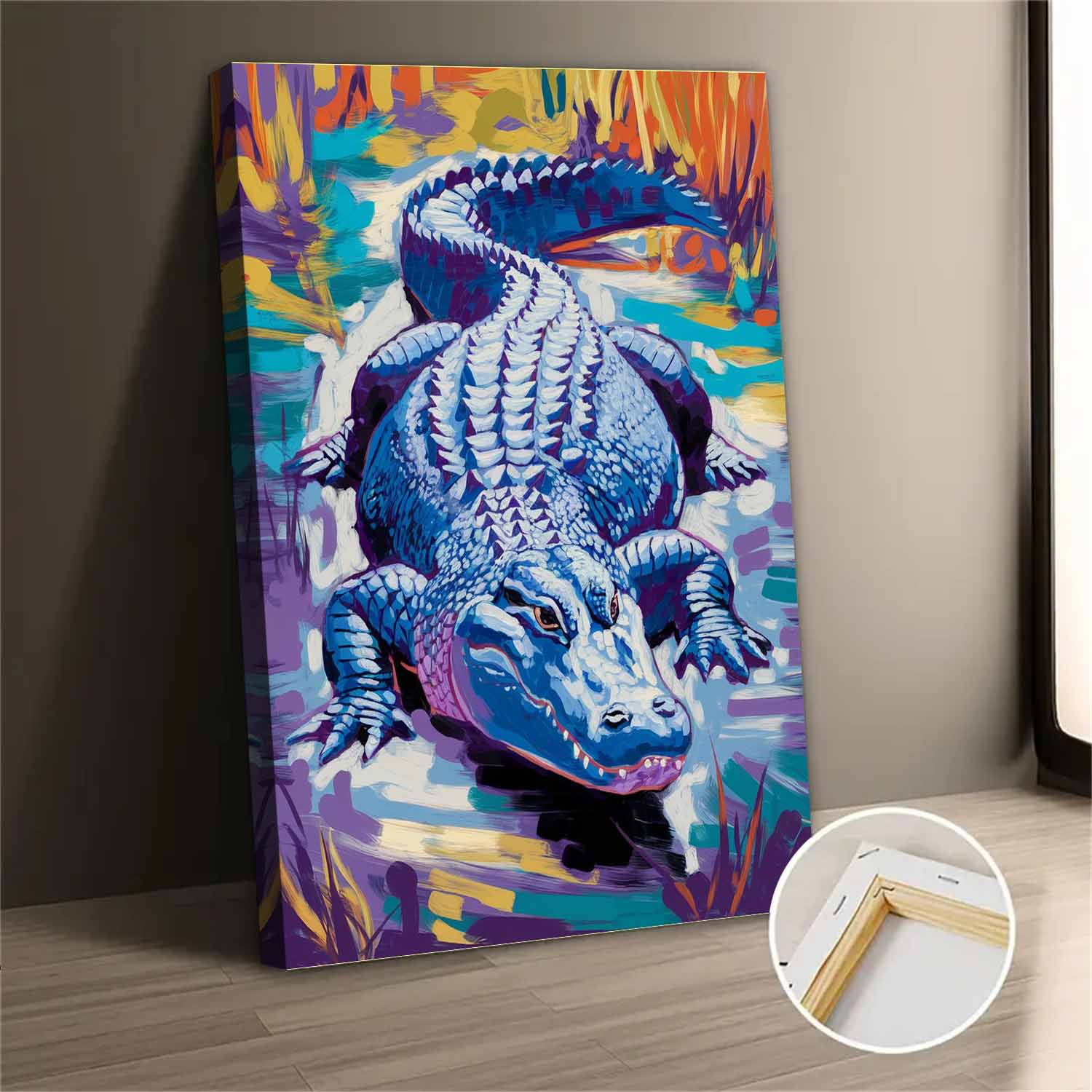 Vintage Abstract Blue Alligator Canvas Wall Art Print for Bedroom ...