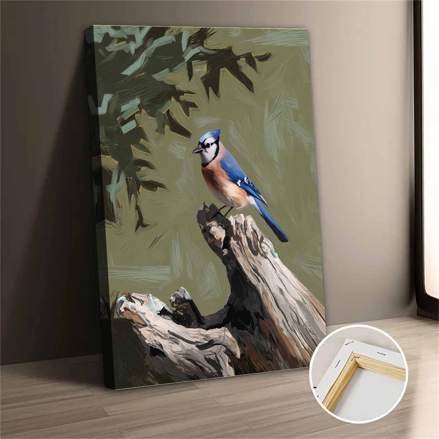 Vintage Abstract Blue Jay Canvas Wall Art Print for Bedroom Living Room ...