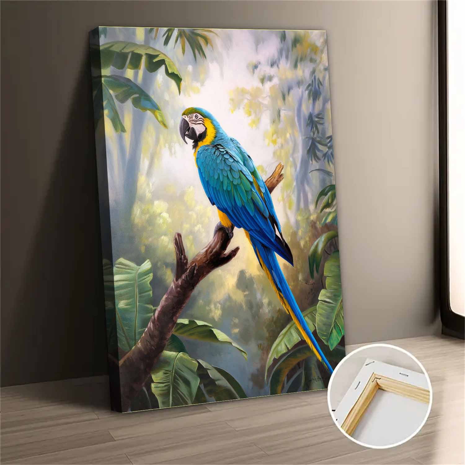 Vintage Abstract Blue Parrot Canvas Wall Art Print for Bedroom Living ...