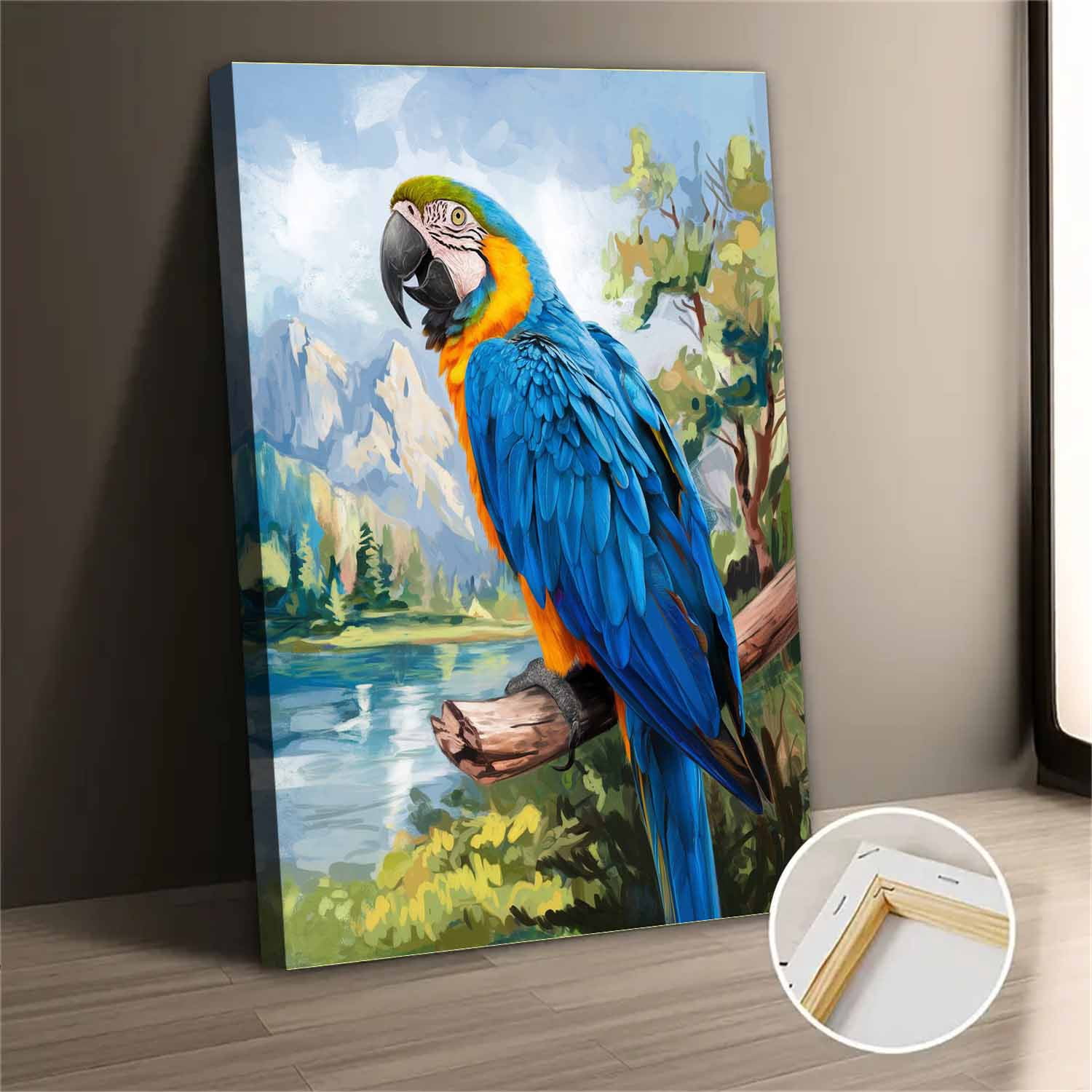 Vintage Abstract Blue Parrot Canvas Wall Art for Bedroom Living Room ...