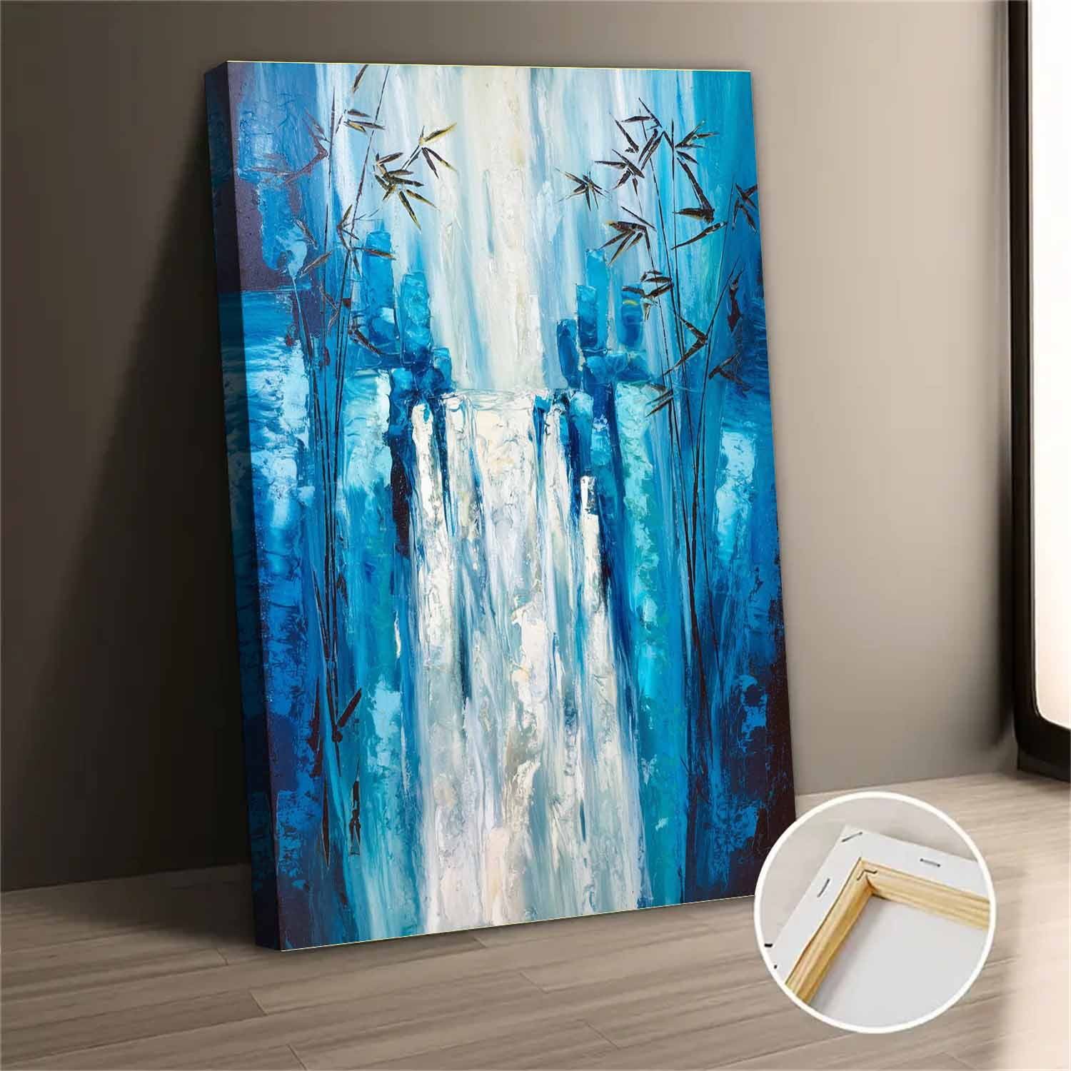 Vintage Abstract Blue Waterfall Canvas Wall Art Print for Bedroom ...