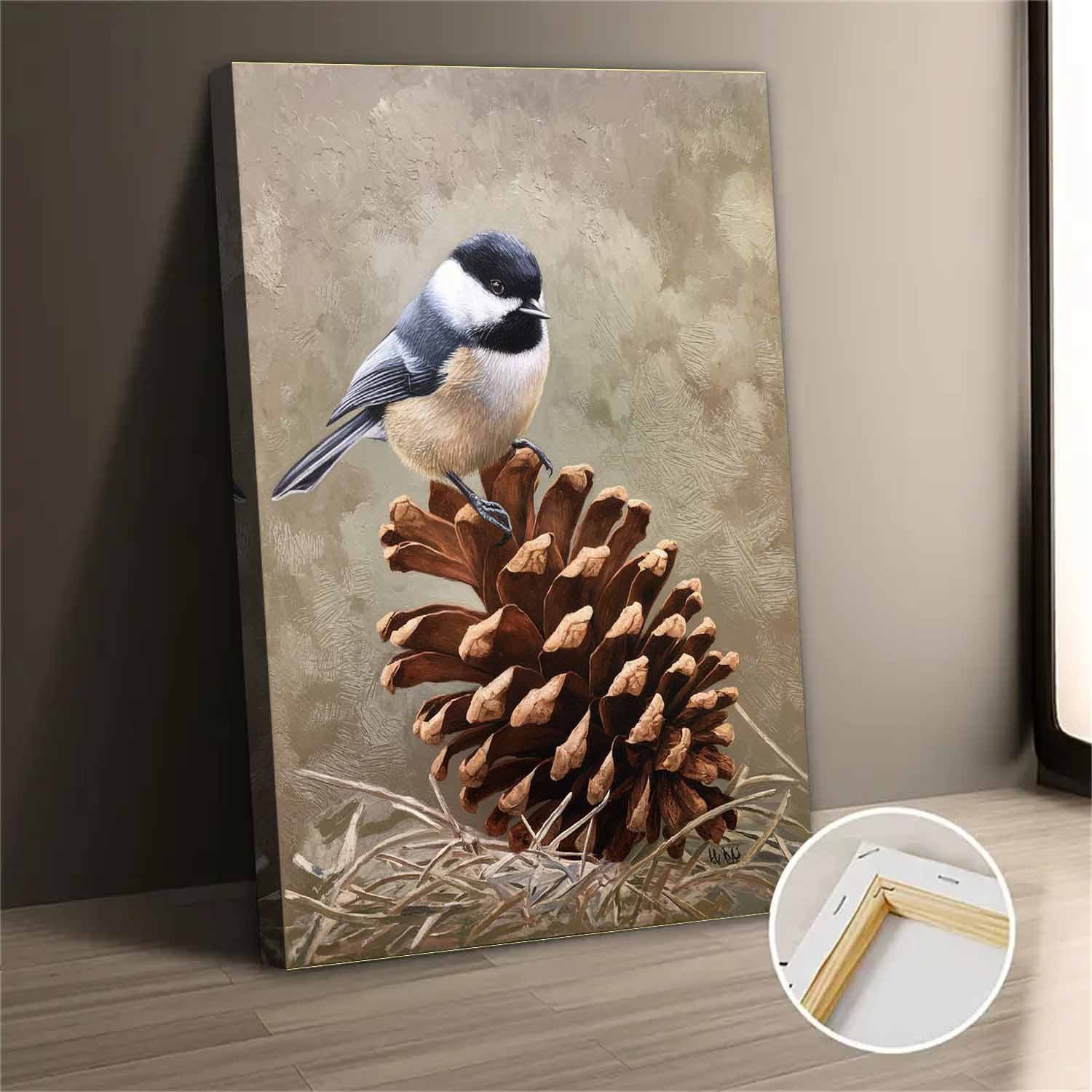 Vintage Abstract Canvas Wall Art Print Bird Pine Cone Home Decor ...