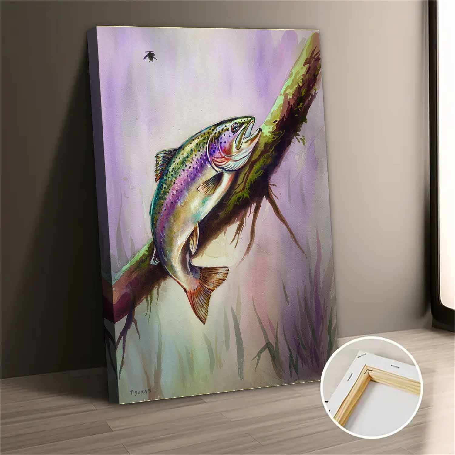 Vintage Abstract Canvas Wall Art Print Rainbow Trout Fish Painting for ...