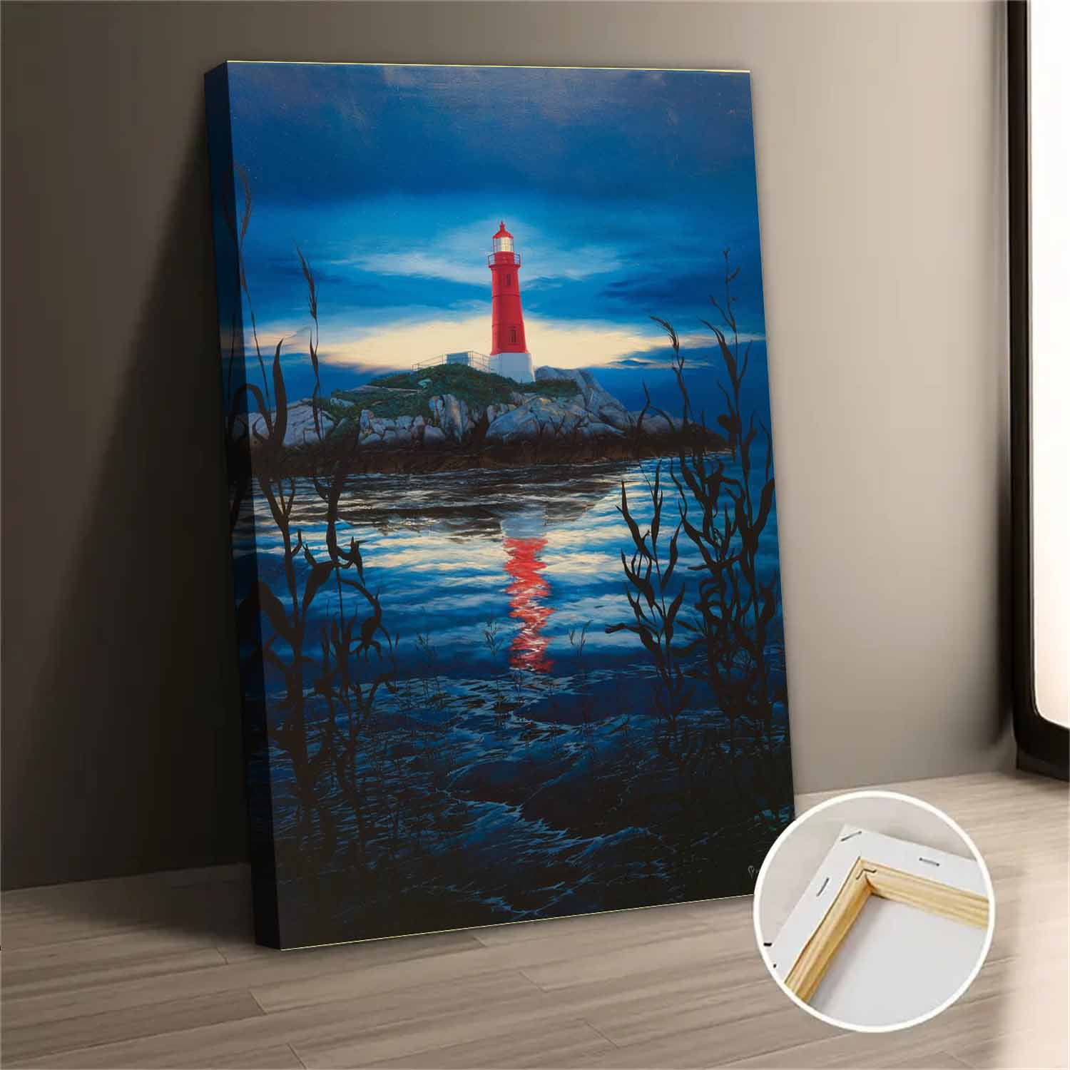 Vintage Abstract Canvas Wall Art Print Red Lighthouse Modern Aesthetic ...