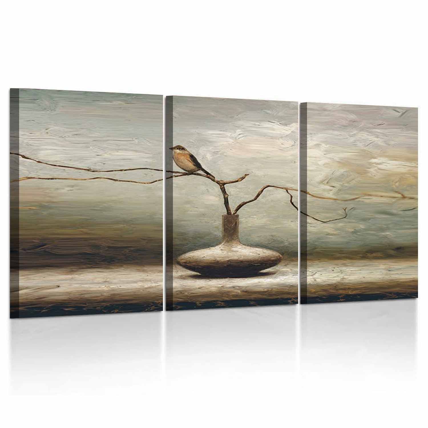 Vintage Abstract Canvas Wall Art Prints Bird Vase Paintings for Bedroom ...
