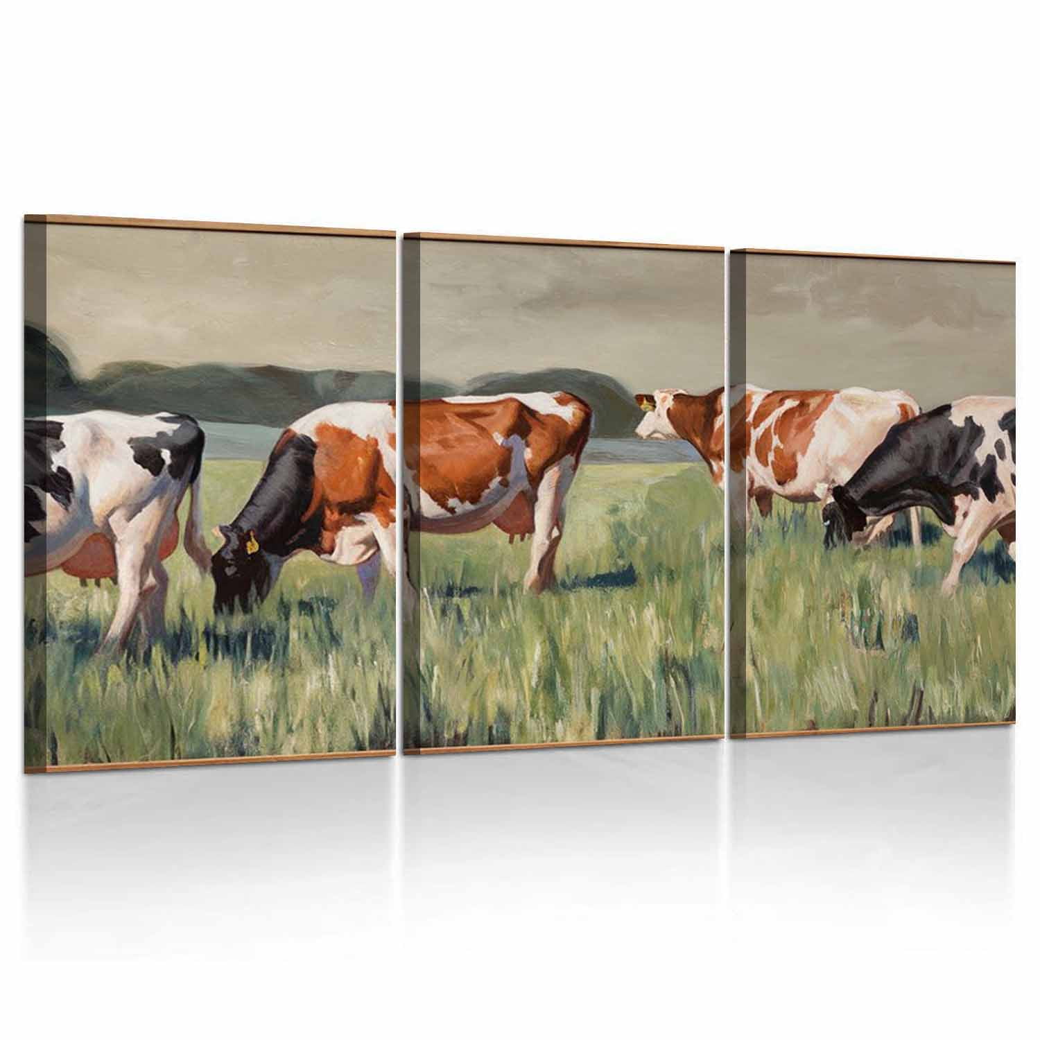 Vintage Abstract Cow 3 Panels Modern Canvas Wall Art Print for Bedroom ...