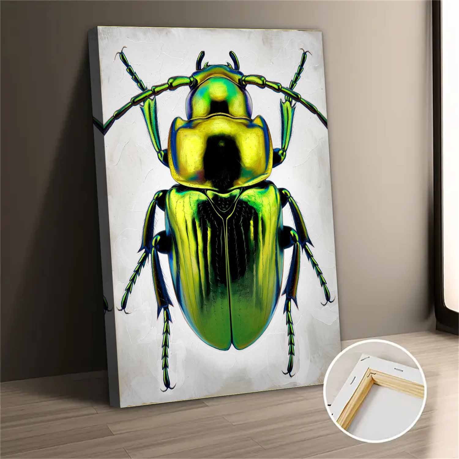 Vintage Abstract Green Beetle Canvas Wall Art Print for Bedroom Living ...