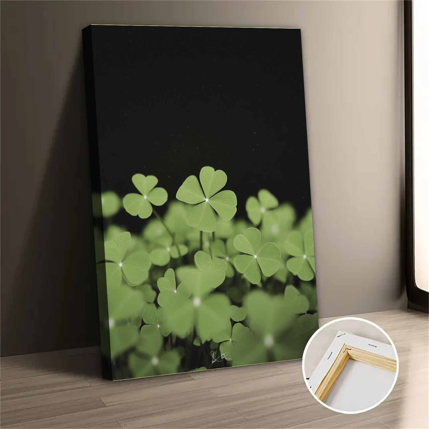 Vintage Abstract Green Clover Canvas Wall Art Print for Bedroom Living ...