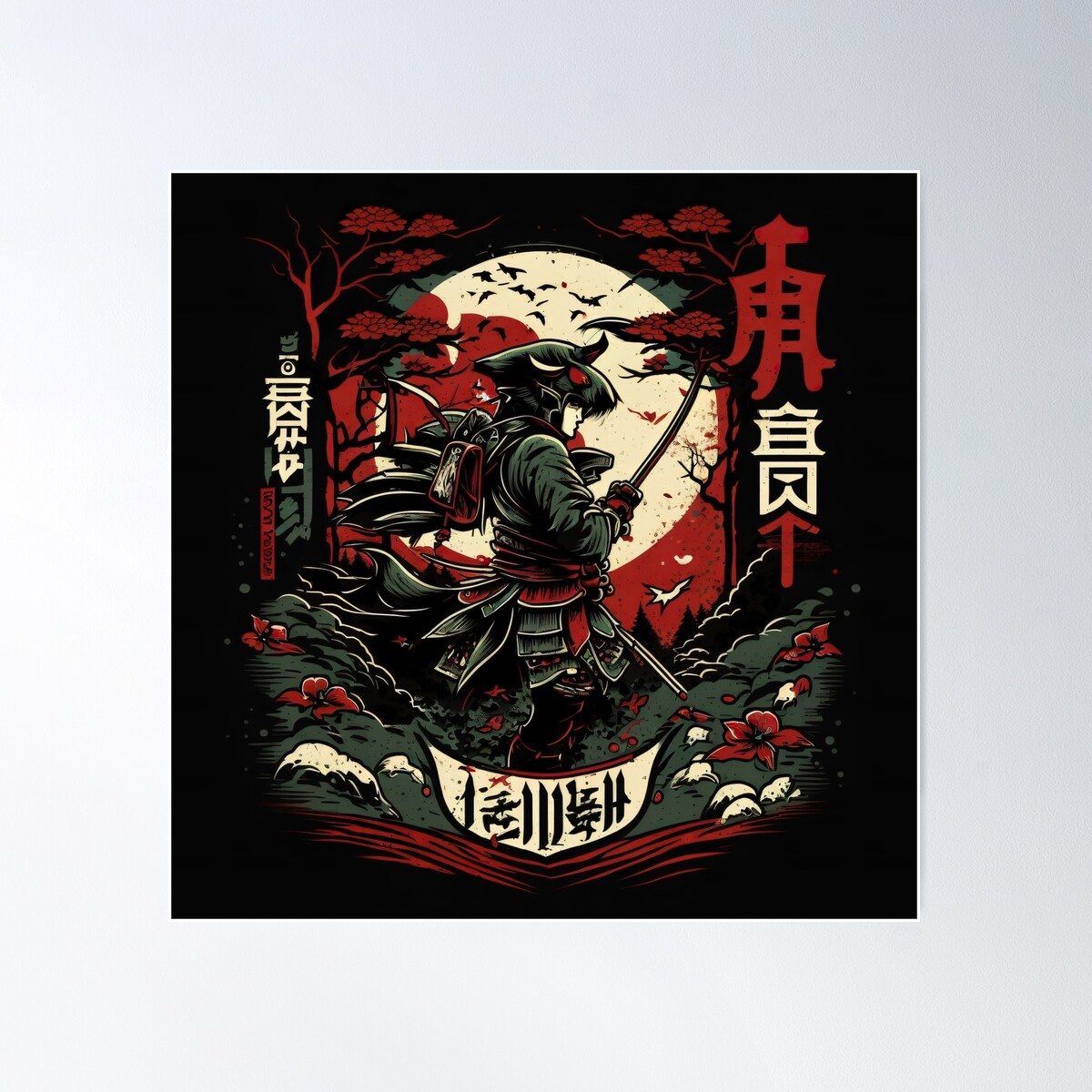 Vintage Abstract Japanese Samurai Wall Art | Fantasy Samurai Warrior ...