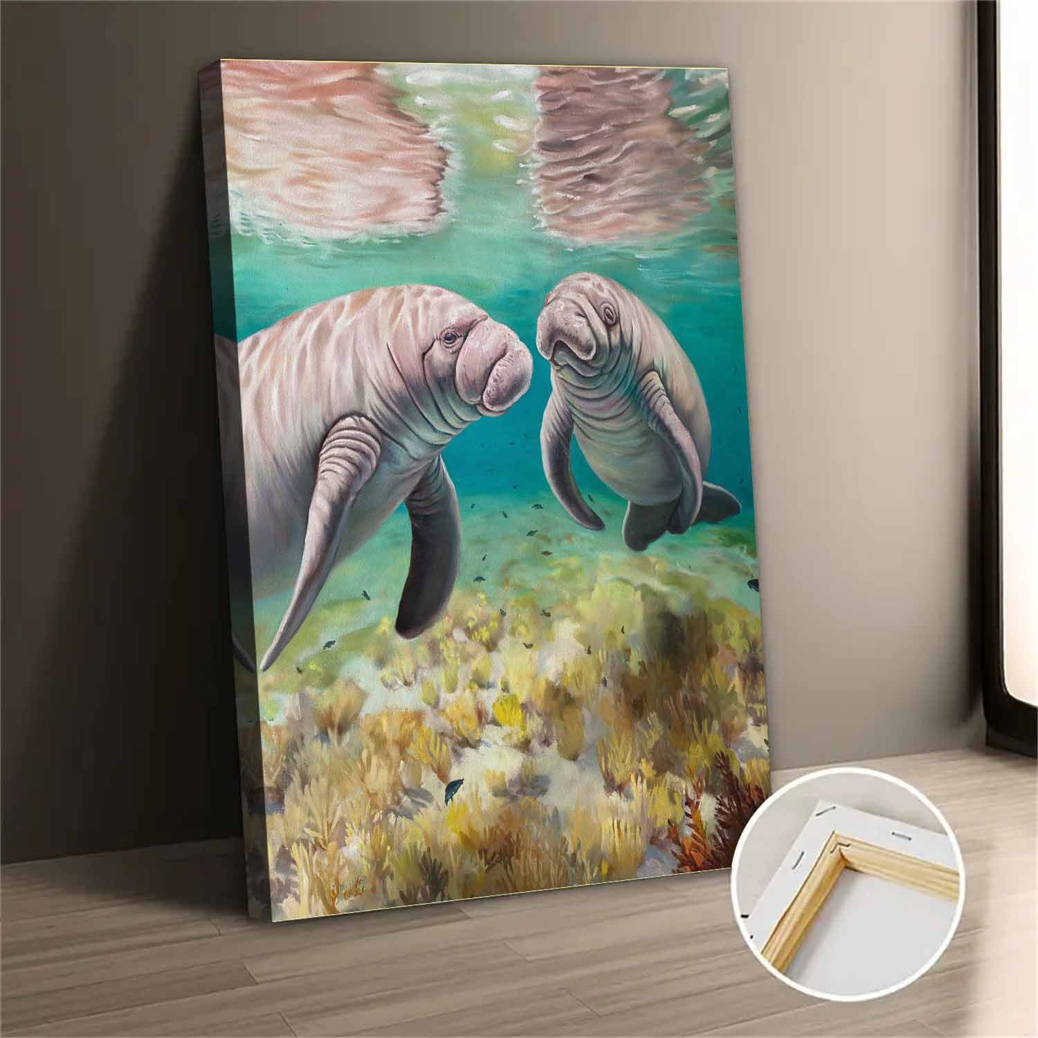 Vintage Abstract Manatee Canvas Wall Art Print for Bedroom Living Room ...