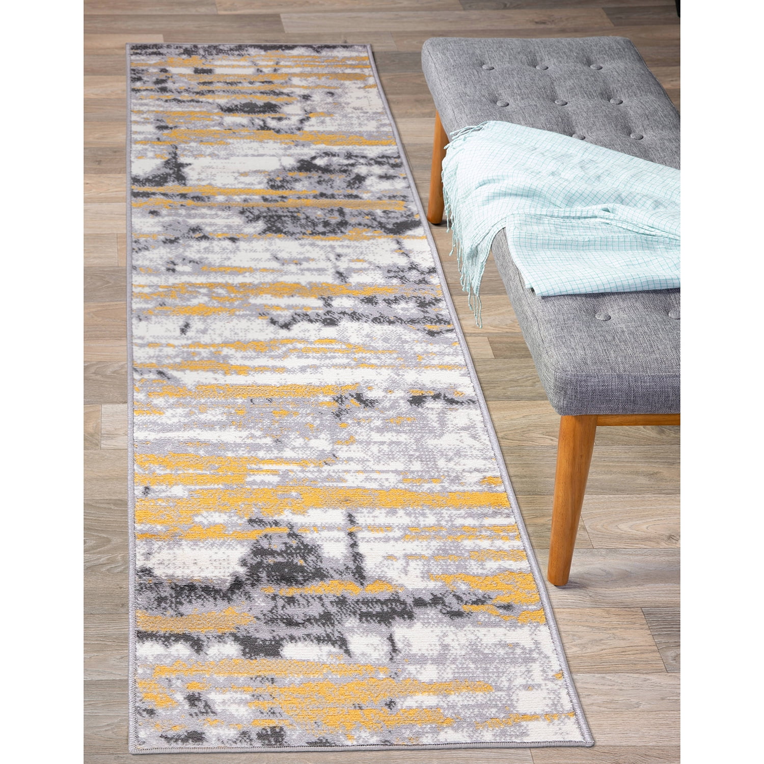 World Rug Gallery Vintage Abstract Modern Area Rug - Yellow 2' x 7 ...