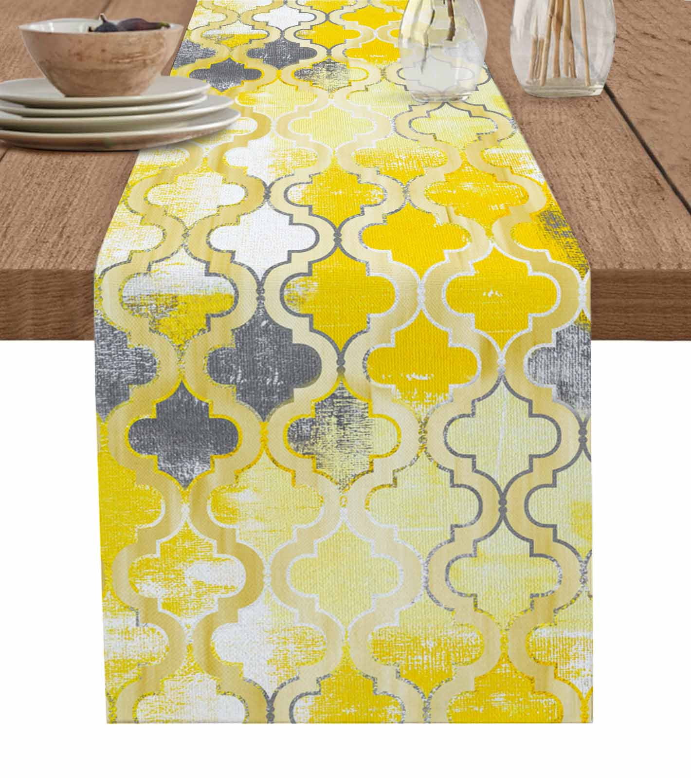 Vintage Abstract Morocco Yellow Table Runner Kitchen Dining Table r ...