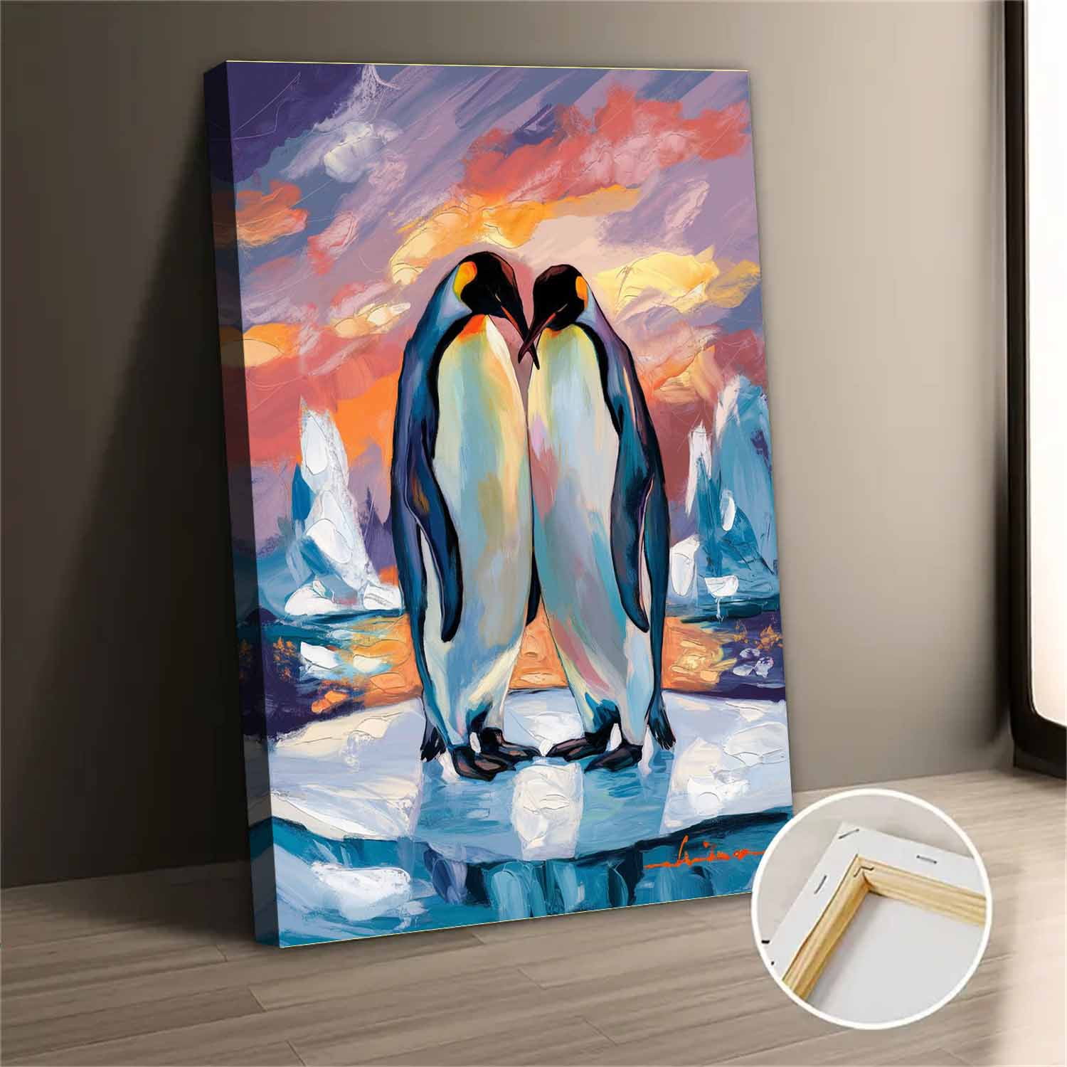 Vintage Abstract Penguin Canvas Wall Art Print for Bedroom Living Room ...