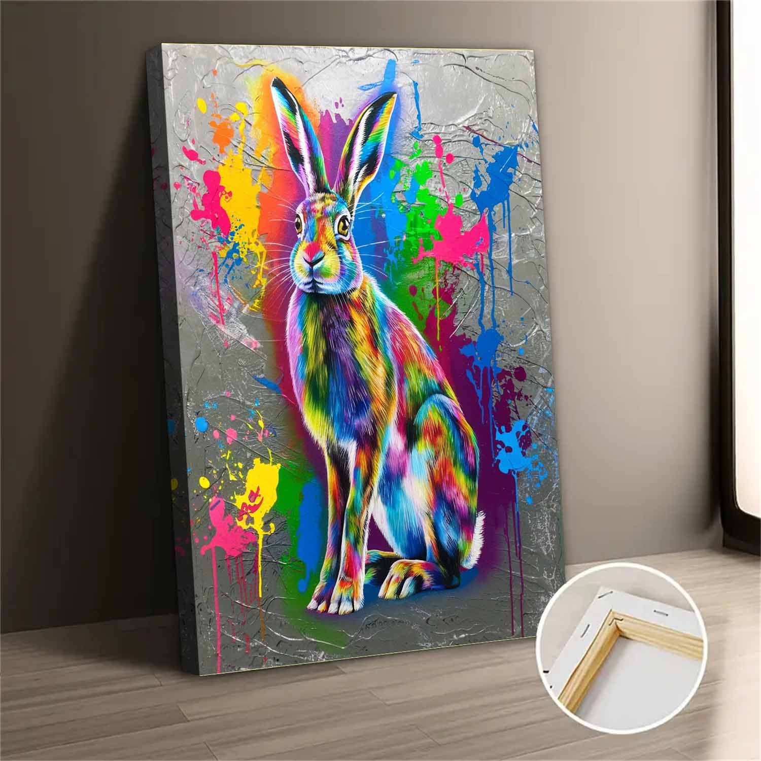 Vintage Abstract Rainbow Hare Canvas Wall Art Print for Bedroom Living ...
