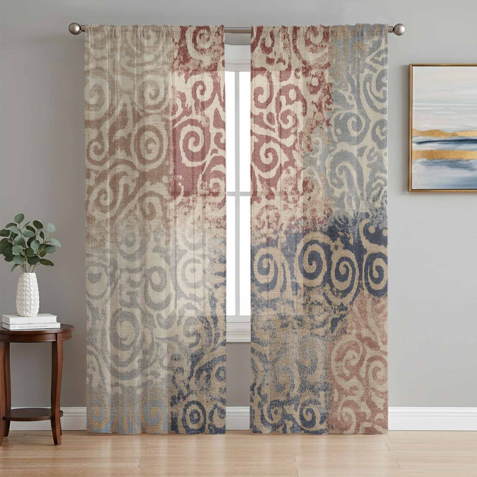 Vintage Abstract Sheer Curtains 72 Inch Length 2 Panels Set Window ...