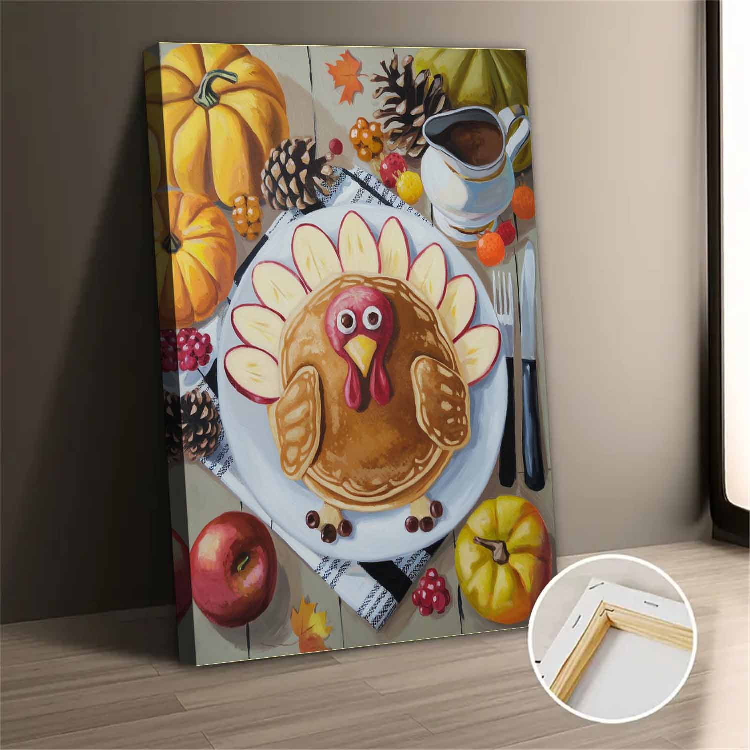 Vintage Abstract Thanksgiving Turkey Pancake Canvas Wall Art Print for ...