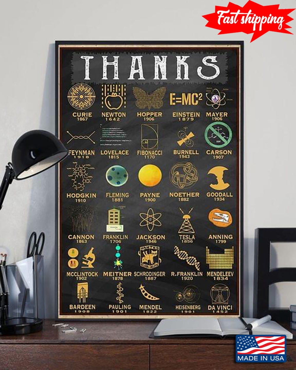Vintage Achievements In Science Physics And Math Thanks Curie Newton ...