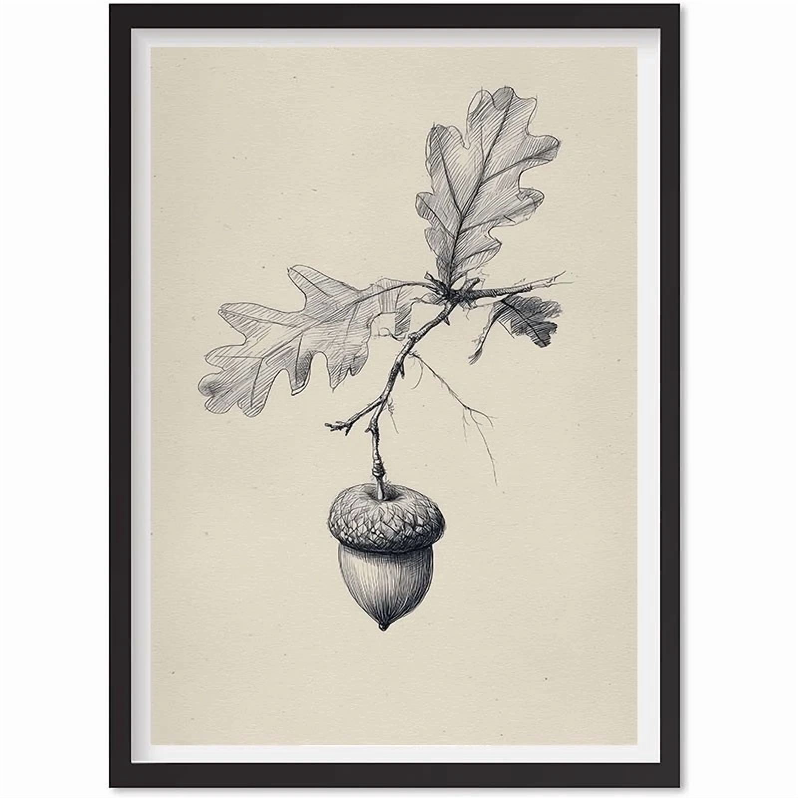 Vintage Acorn Sketch Print, Botanical Oak Tree Ink Drawing Fall ...
