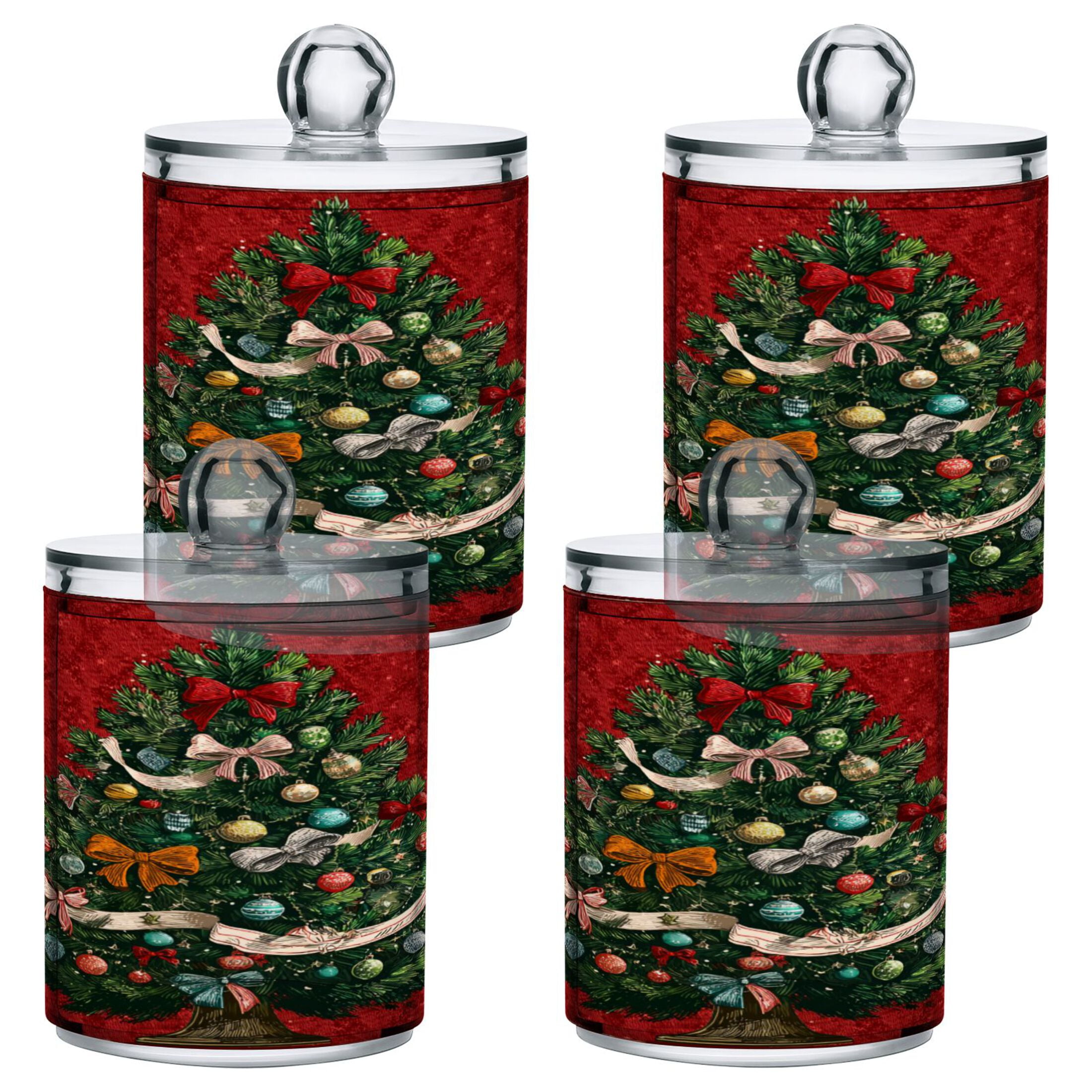 Vintage Adorable Christmas Tree Translucent Plastic Cans Storage ...