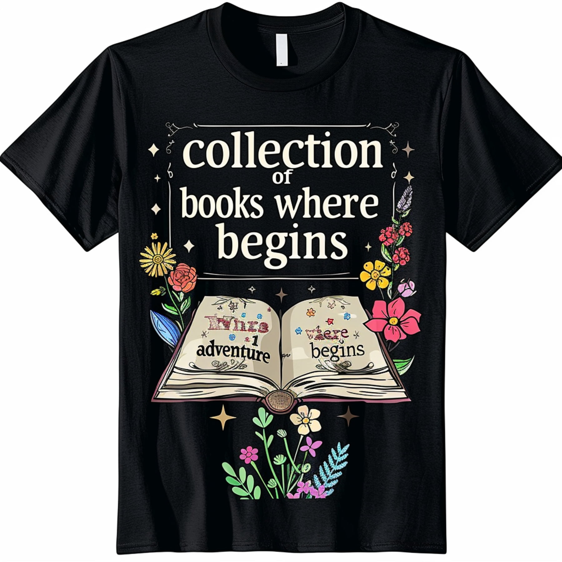 Vintage Adventure Begins Collection of Books T Shirt with Floral ...