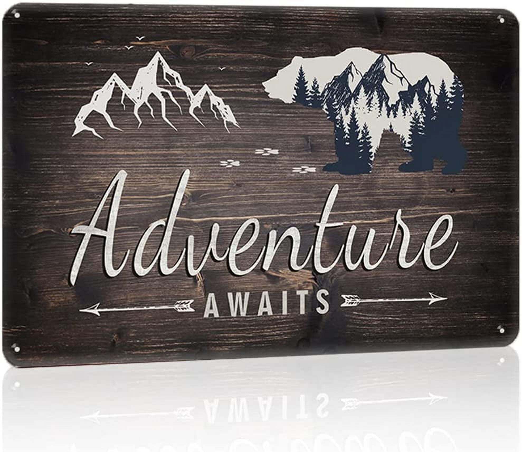 Vintage Adventure Travel Rustic Metal Sign with Bear Mountain Shaped ...
