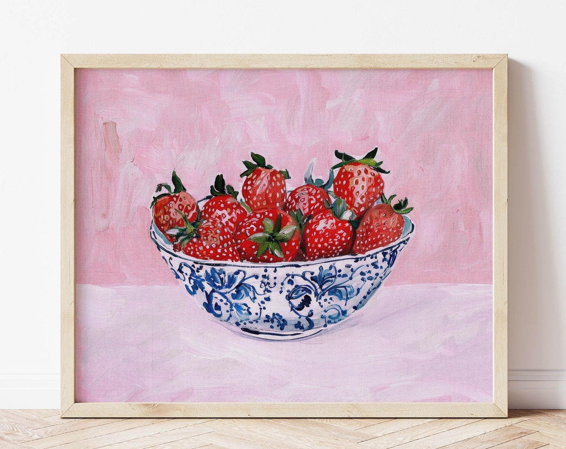 Vintage Aesthetic Print Kitchen Wall Art Strawberry Home Decor, Pink ...