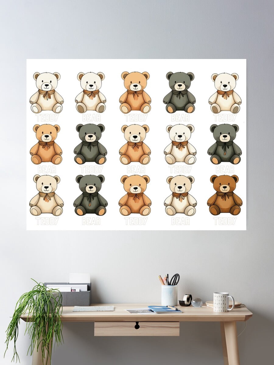 Vintage Aesthetic Teddy Bear Pattern - Cute Plush Toy Design Poster ...