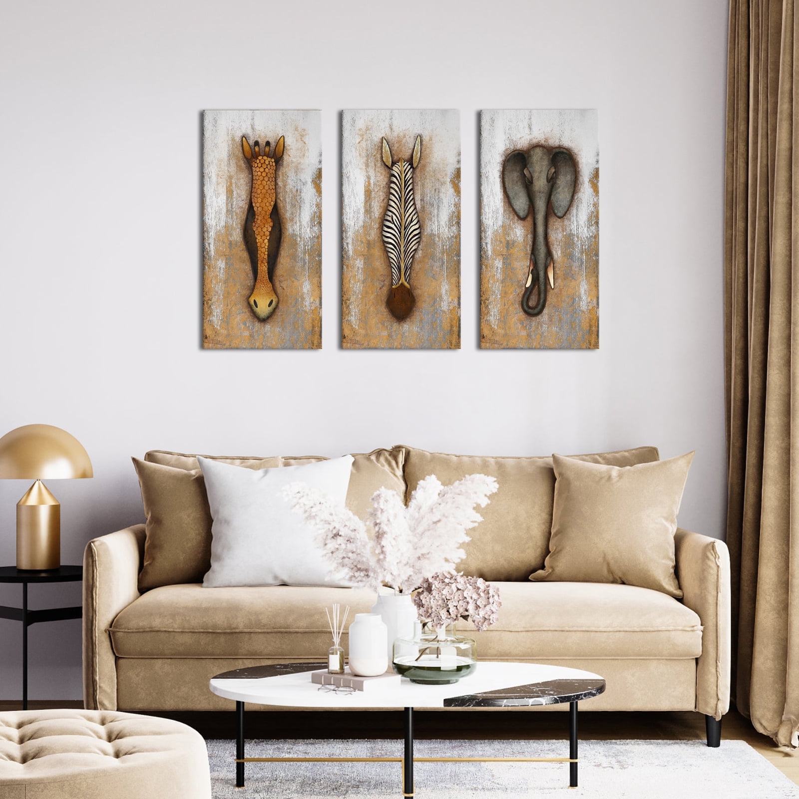 Visual Art Decor Vintage African 3 Pieces 12x24 inch Animal Framed ...