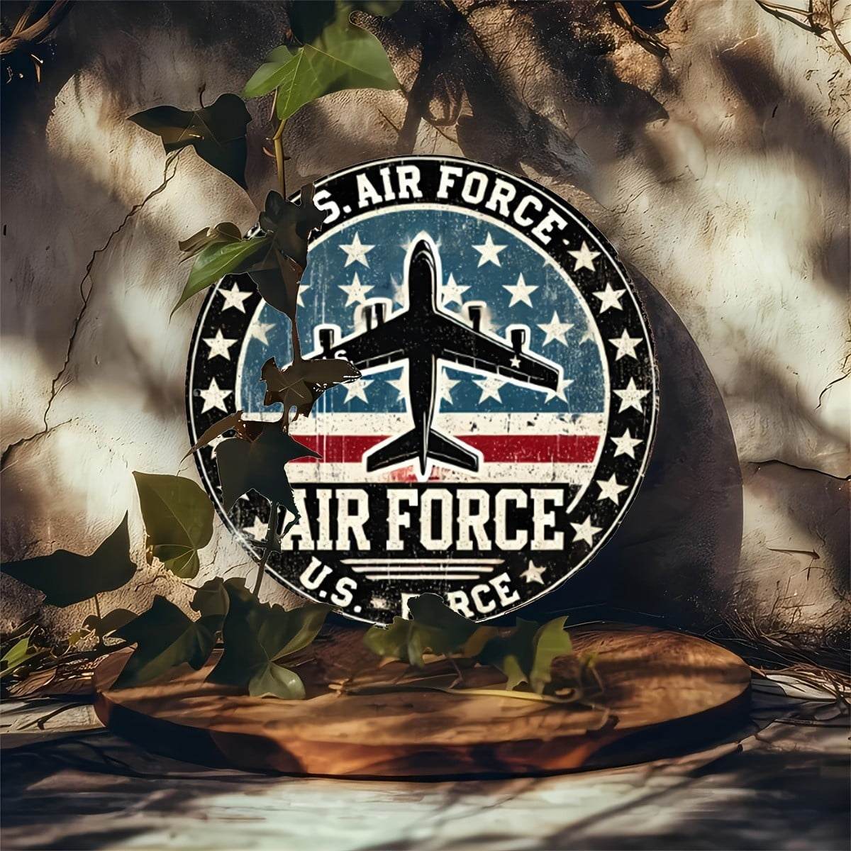 Vintage Air Force Metal Tin Sign Round Wall Art Decor with Wreath 8x8 ...