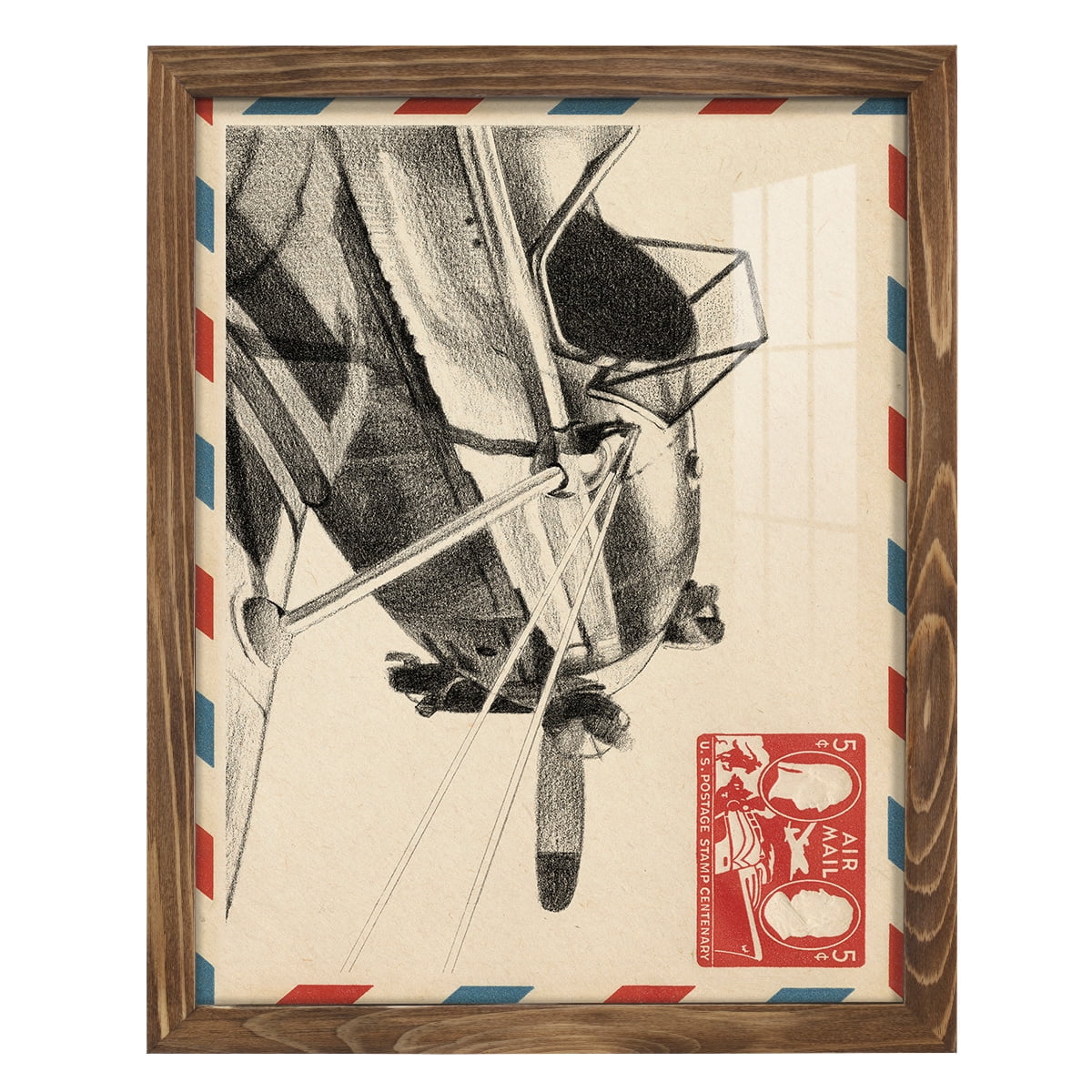 Vintage Airmail I -Framed Print w/glass-Walnut - Walmart.com