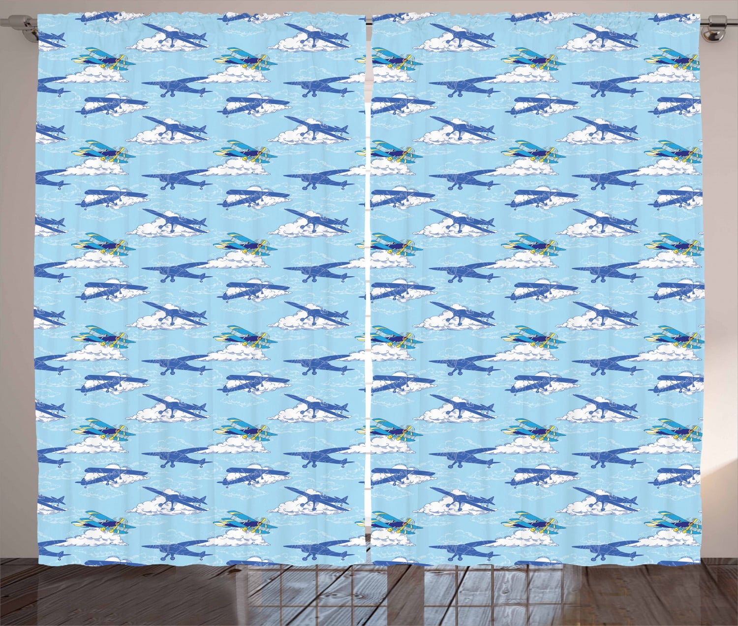 Ambesonne Vintage Airplane Curtains 2 Panel Set, Flying Crafts, 108" x ...