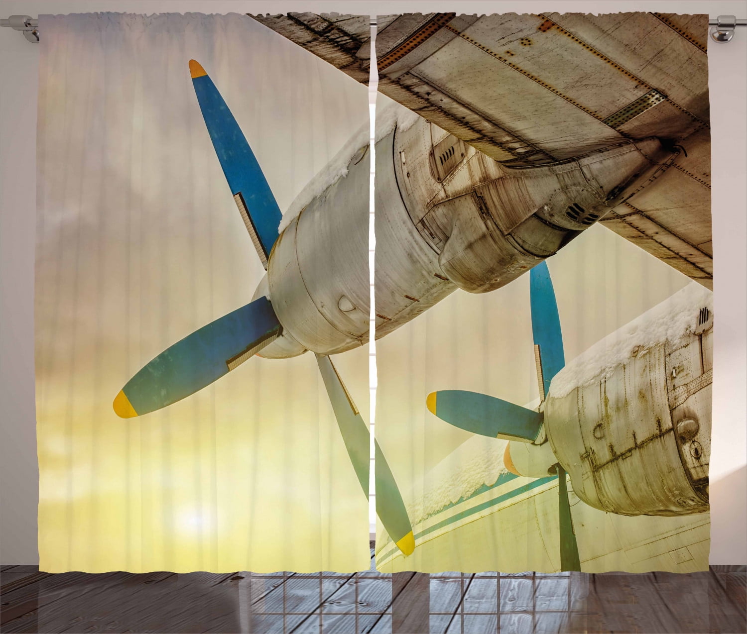 Ambesonne Vintage Airplane Curtains 2 Panel Set, Old Aircraft, 108" x ...