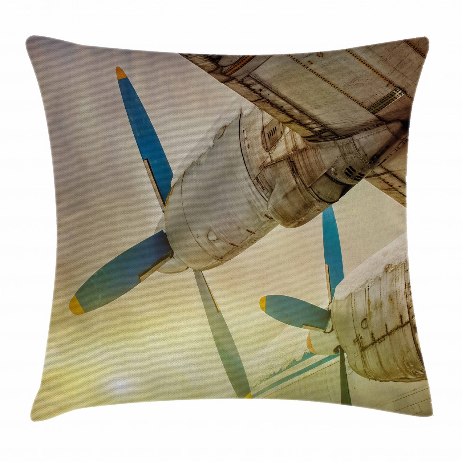 Vintage Airplane Decor Throw Pillow Cushion Cover, Old Wing Aircraft ...