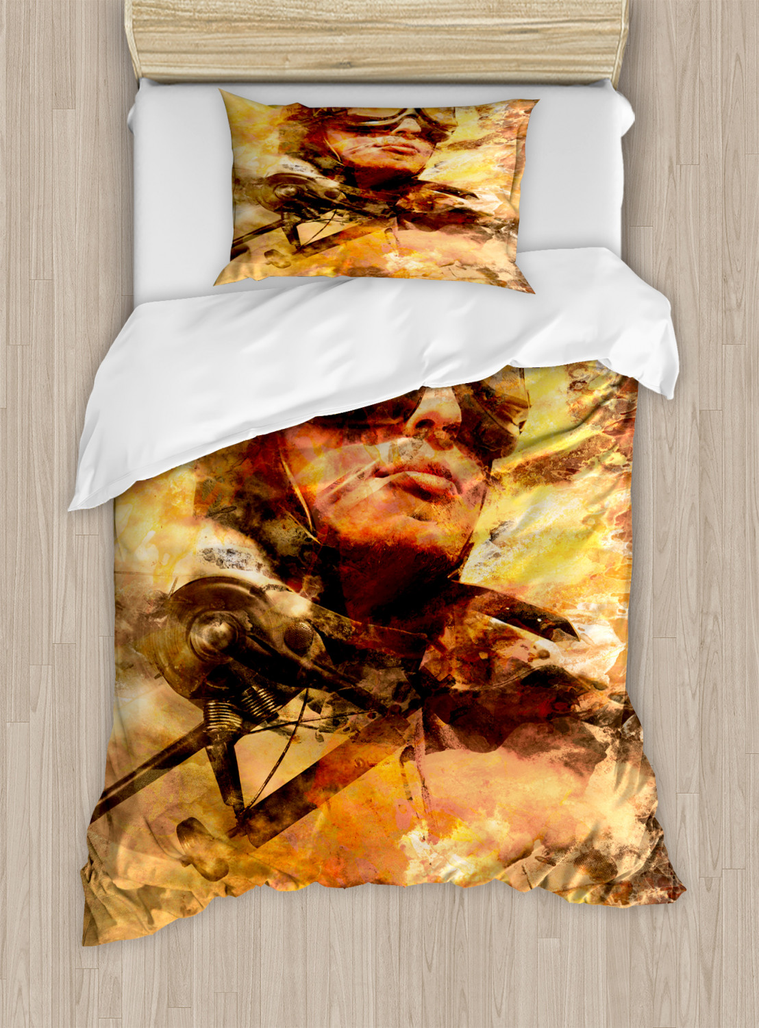 Vintage Airplane Duvet Cover Set Twin Size, Abstract Portrait Male ...