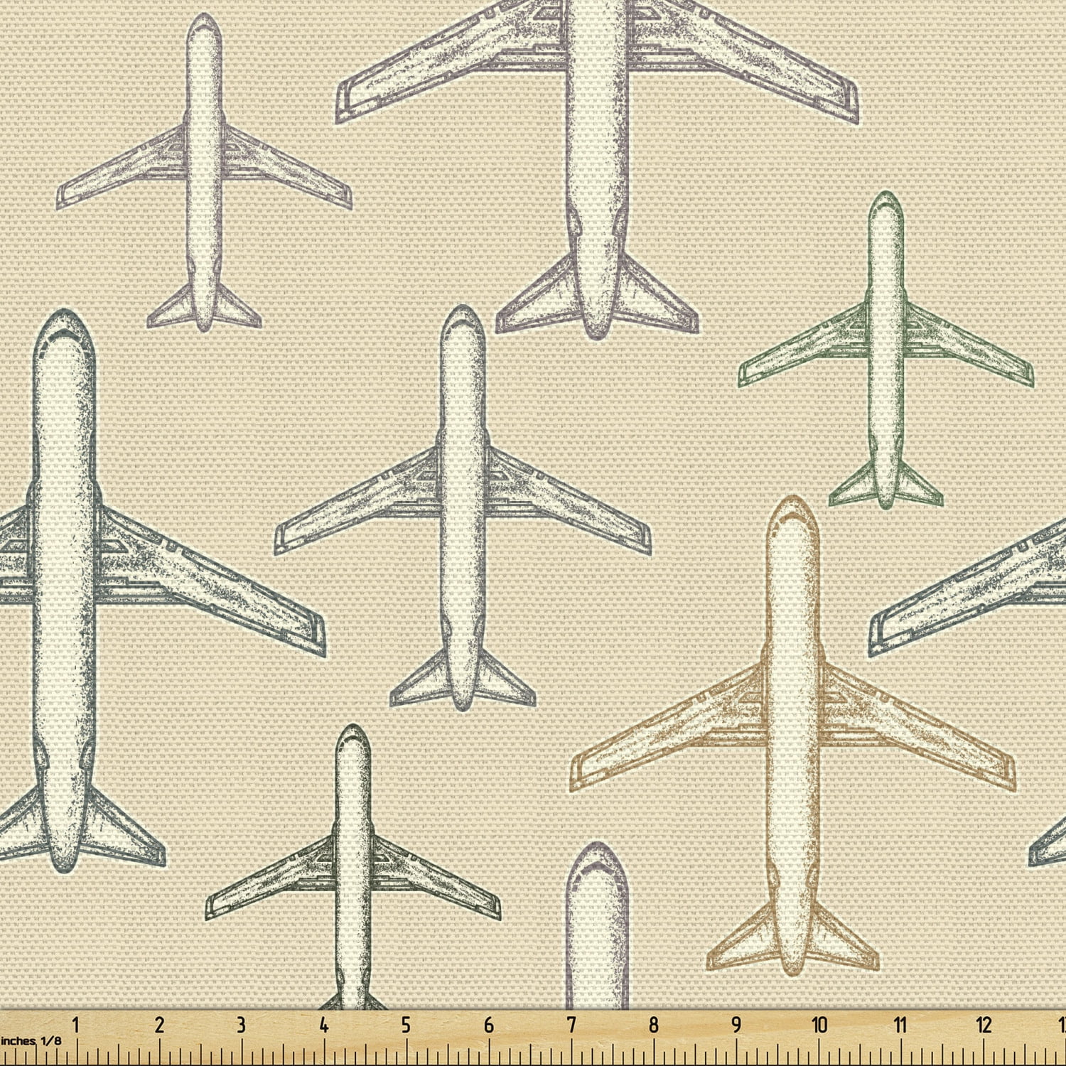 Ambesonne Vintage Airplane Fabric by the Yard Upholstery, Jet Airliners ...