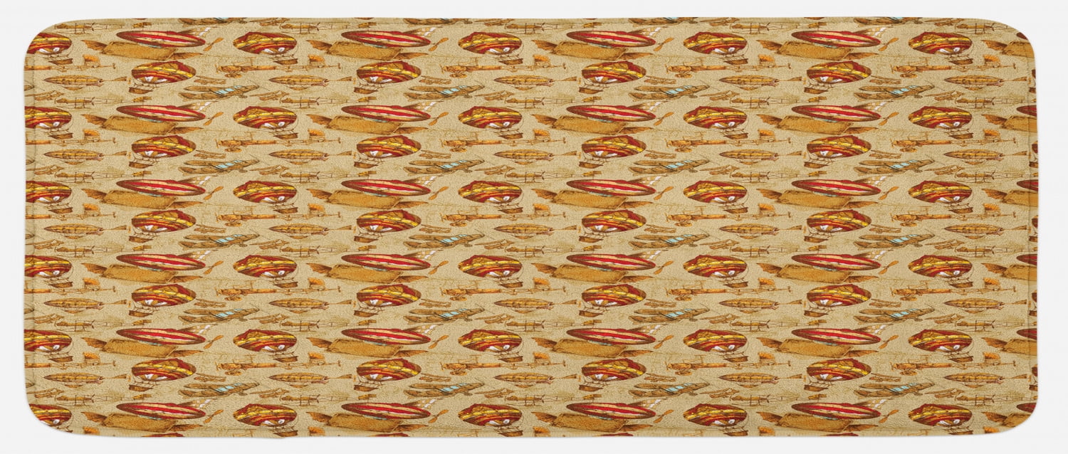 Vintage Airplane Kitchen Mat, Hand Drawn Aviation Themed Abstract ...