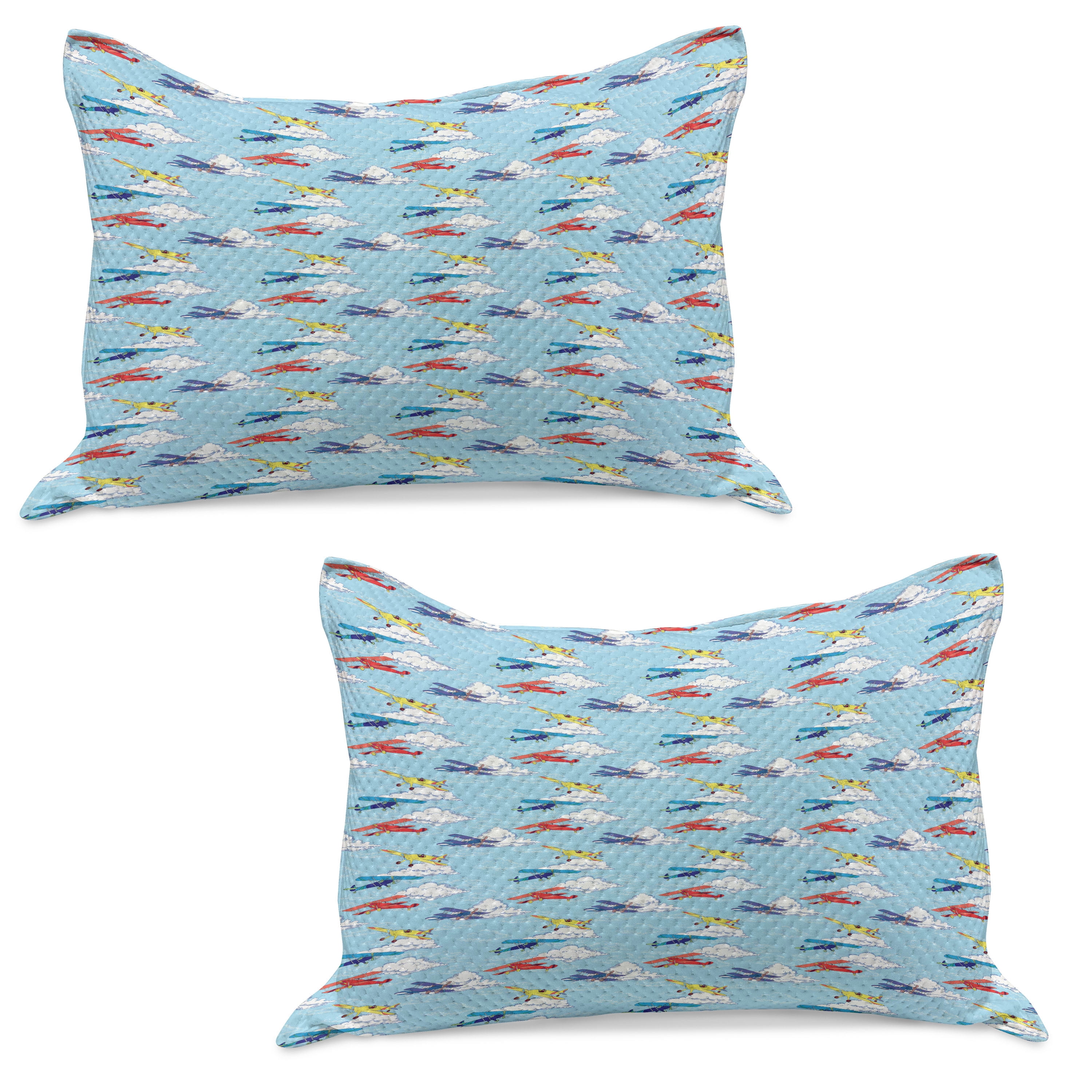 Vintage Airplane Knitted Quilt Pillowcover Set of 2, Colorful Sketch ...