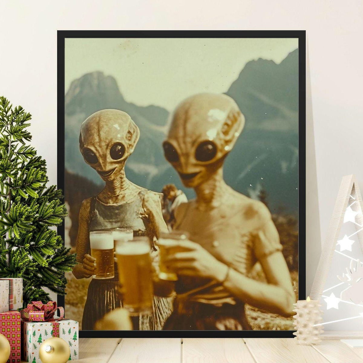 Vintage Alien Beer Poster, Retro Sci Fi Wall Art, Alien Drink Print ...